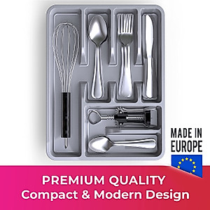 Mueller Flatware Kitchen Drawer Organizer, 10" x 13" Silverware Organizer, 6 Compartments, Heavy-Duty, Cutlery Tray for Utensils or Stuff, Dining Room, Living Room, Compact, Dark Grey