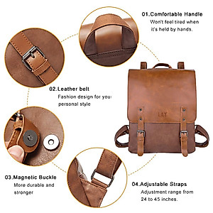 LXY Vegan Leather Backpack Vintage Laptop Bookbag for Women Men, Brown Faux Leather Backpack Purse College School Bookbag Weekend Travel Daypack