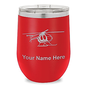 LaserGram Double Wall Stainless Steel Wine Glass Tumbler, Helicopter 1, Personalized Engraving Included (Red)