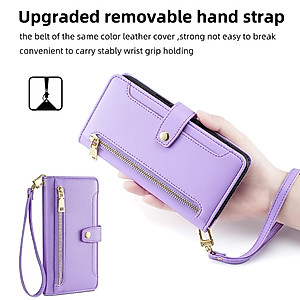 Arseaiy Wallet Case for VIVO V20 Flip Phone Case with Crossbody Strap Magnetic Handbag Zipper Pocket PU Leather Shockproof with Kickstand Phone Shell Purple