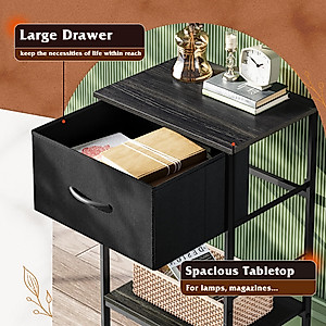 WLIVE Black Nightstand, Bedside Table with Fabric Storage Drawer, Open Wood Shelf, Bed Side Table, Night Stand for Bedroom Furniture, End Table for Living Room, Dorm, Entryway, 25.03" Height