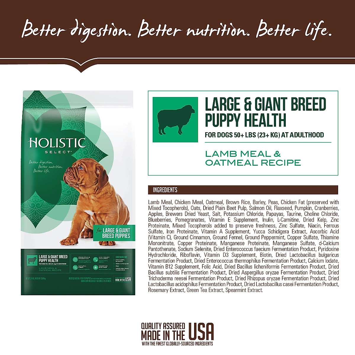 Holistic Select Natural Dry Dog Food, Large & Giant Breed Puppy Recipe, 30-Pound Bag