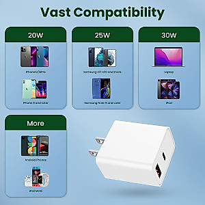 30w USB-C Power Adapter, Zafolia iPhone 15 Fast Charger Block, Google Pixel 6/6 Pro Charger, Upgraded Certified Dual Ports PD 3.0 Charging Plug for iPhone 14 Pro Max/iPad Pro/Samsung Galaxy S21 S22