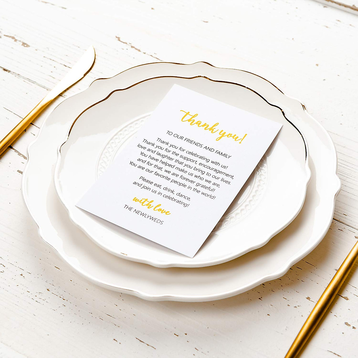 Crisky 50 Pcs Wedding Thank You Place Setting Cards, Foil Gold Thank You, Chic and Elegant Wedding Table Centerpieces and Wedding Decorations, Wedding Supply, 4 x 6 inch