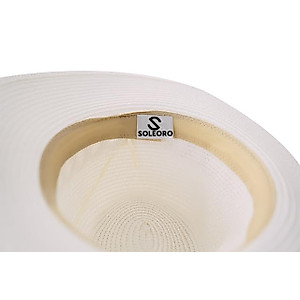 SOLEORO Chic Wide Brim Panama Fedora Straw Sun Hat with Gold Chain for Women Pool Beach Vacation Bachelorette