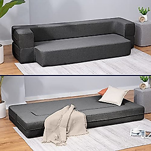 ZAFLY Queen Folding Sofa Couch Bed,8.6" Flip Out Sofa Bed,Convertible Sleeper Sofa Bed,Comfy Floor Couch Bed,Futon Sofa Bed Memory Foam Mattress,Linen Fabric Small Couches for Small Spaces,Dark Grey