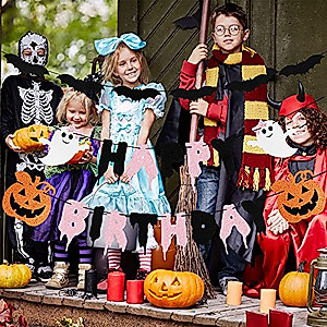 Pink Black Halloween Happy Birthday Banner and Halloween Bats Garland Happy Birthday Halloween Banner for Pink Black Girls Halloween Birthday Decorations