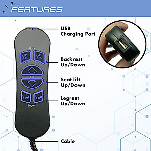 IdeaEuropa 6 Button 5 Pin Prong Remote Handset Controller with USB Hand Control for Catnapper Lift Chairs Power Recliners