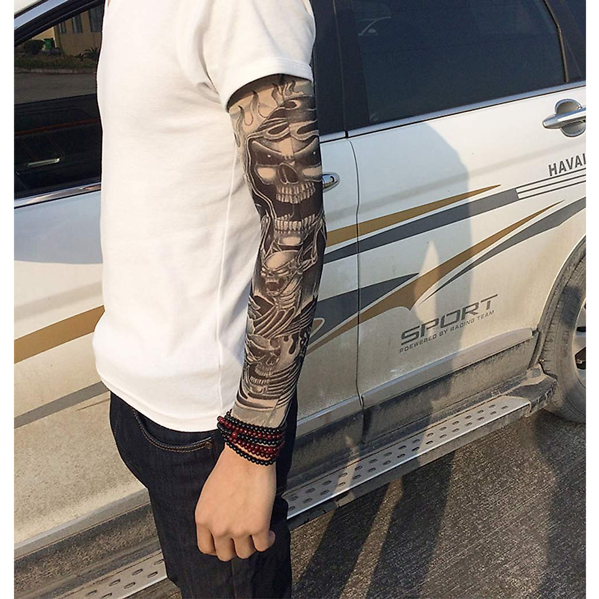 Juland 6 Pcs Temporary Tattoo Sleeves Fake Slip On Tattoo Arm Sleeves Kit Arm Sunscreen Stockings Accessories for Unisex Party Cool Men Women