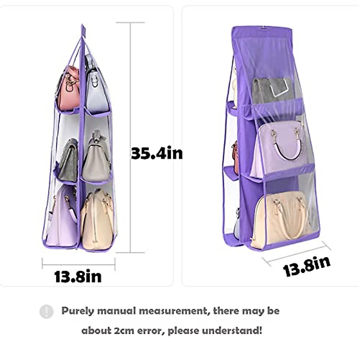 Double-Sided Six-Layer Hanging Storage Bag, High Capacity Transparent Collapsible 6 Pockets, Hanging Closet Storage Bag, Hanging Purse Handbag Organizer (Black)