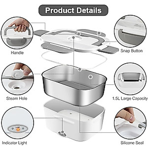 Electric Lunch Box Food Heater, FVW 3 in 1 Portable Food Warmer Lunch Box for Car & Home, Luncheaze, Leak Proof, Lunch Heating Microwave with 304 Stainless Steel Container 1.5 L, 110V/12V/24V