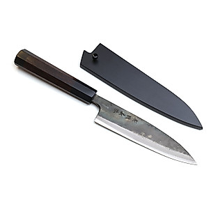 Yoshihiro Mizu Yaki Blue High Carbon Steel #1 Kurouchi Petty Japanese Utility Knife Shitan Handle (6'' (150mm) & Saya)