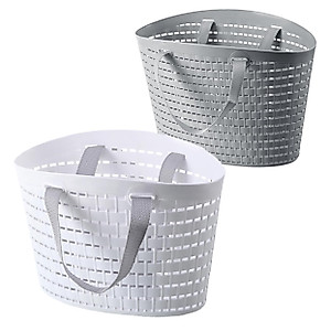 Outanaya 2pcs Plastic Laundry Basket Plastic Baskets for Storage Camping Storage Containers Plastic Storage Totes Holder Camping Food Basket Carrying Laundry Basket Light Grey