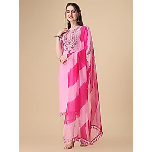 FamLady Embroidered Kurti Set with Pant and Dupatta Indian Art Silk Kurtis for Women (as1, alpha, m, regular, regular, Pink)