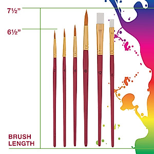 Custom Body Art 6 Piece Nylon Hair Face Painting Brush Set - 4 Round Size 2-4-6-10, 2 Flat Size 8-12 alos Great for Watercolor and Acrylic Paints