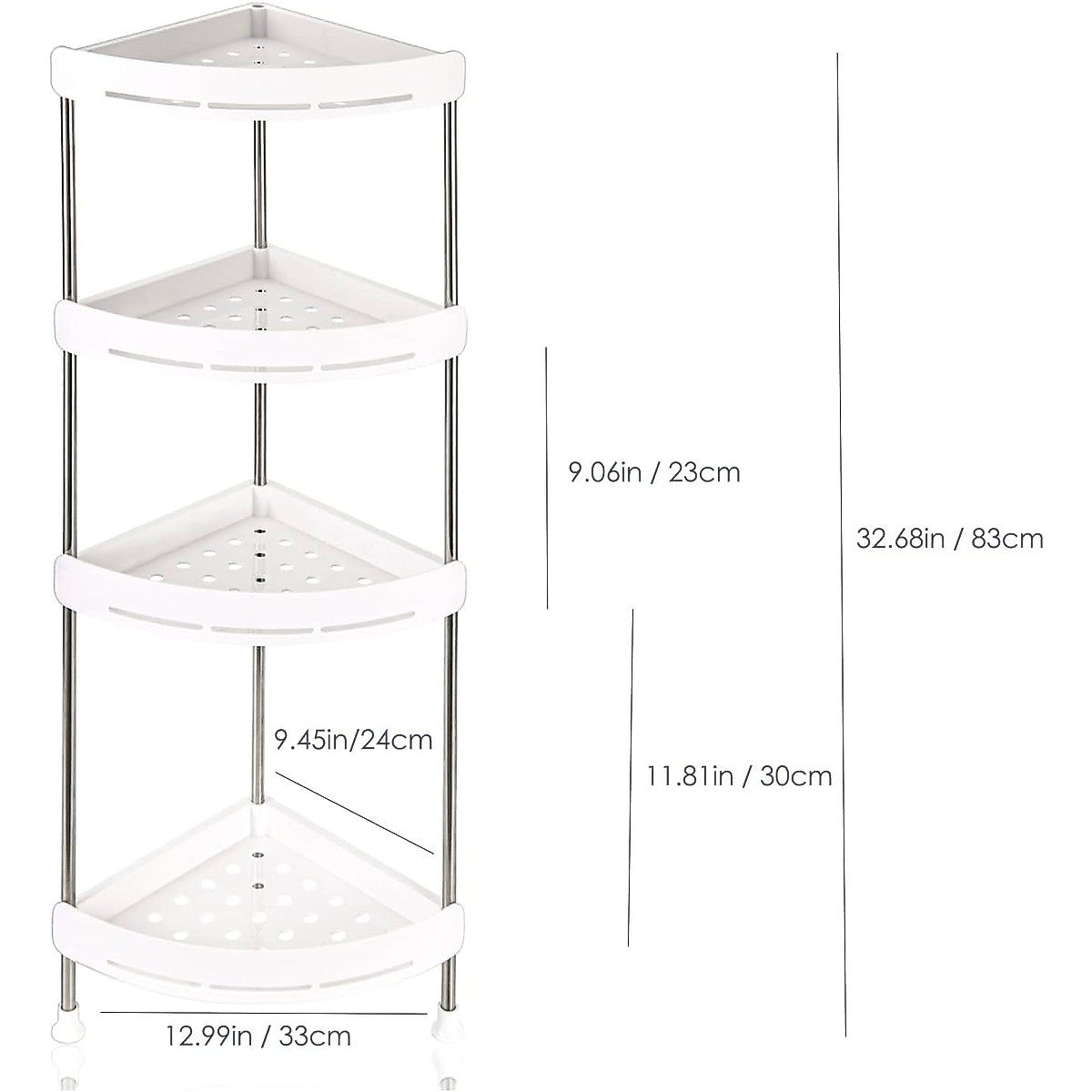 IYAR HOME 4 Tier Shower Caddy Organizer Shelf Rack Corner Standing 12.99 x 9.45 x 32.68 Inches Shower Stands for Inside Shower & Kitchen Storage White