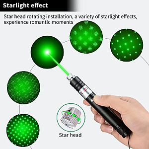 Cyahvtl Laser Pointer, 2000 Metres Green Long Range High Power Handheld Flashlight, Rechargeable Laser Pointer for USB, with Star Cap Adjustable Focus Suitable for Projecto