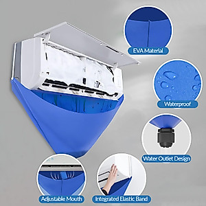 Air Conditioner Washing Bag, Waterproof Split Air Conditioner Cleaning Cover for Wall Mounted Mini Split AIR CONDITIONER Units, Cleaning tool for Home Office, Style A Blue with hose