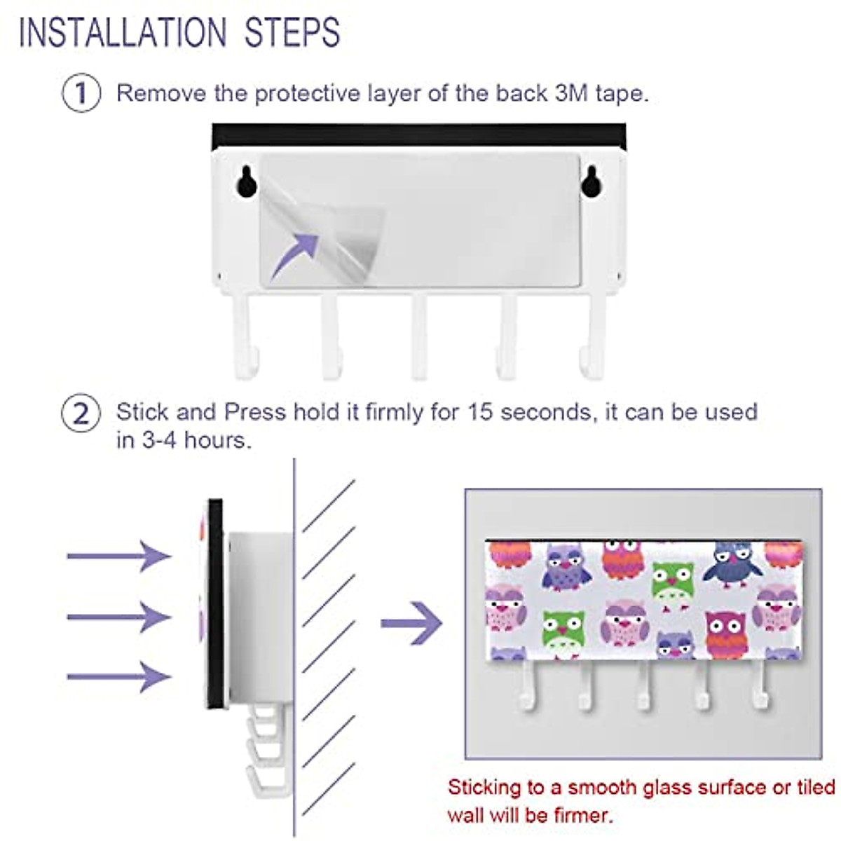 Colorful Buho Owl Pattern Rack Organizer with 5 Hooks Wall Bathroom Kitchen Shelf Rack Multifunctional Storage Shelf