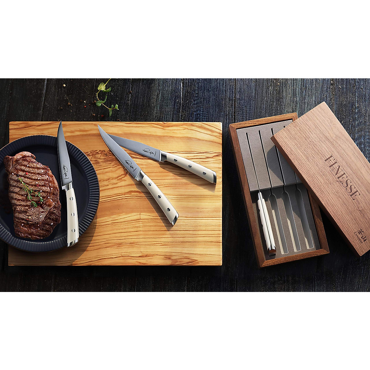 Cangshan | Thomas Keller Signature Collection 4-Piece Forged Straight Edge Steak Knife, Walnut Box