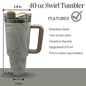 Thirst Trap Drinkware 40 OZ Swirl Tumbler with handle, 2.0 lid and straw, stainless steel travel mug for cold & warm drinks (Rose Quartz Swirl)