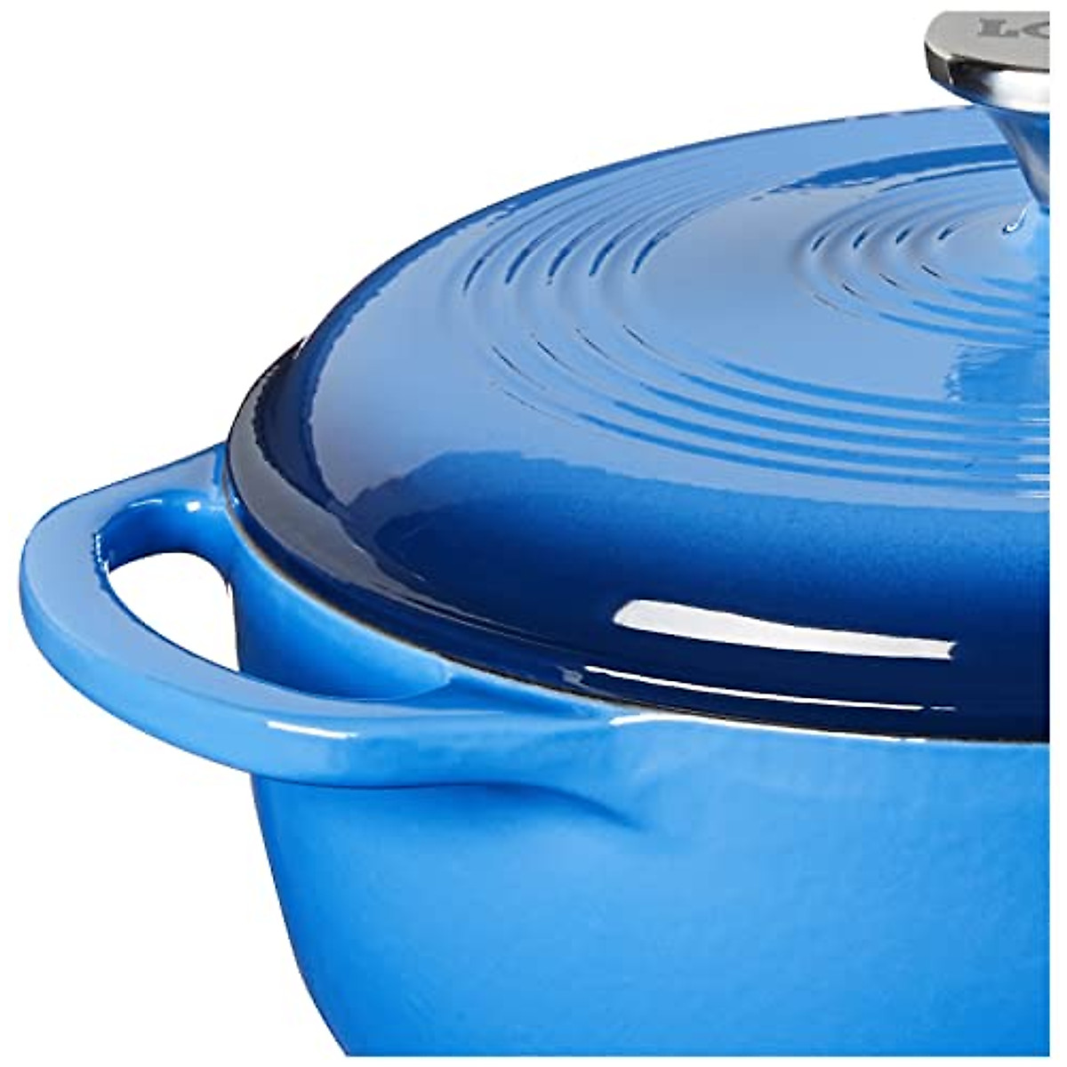 Lodge 4.5 Quart Enameled Cast Iron Dutch Oven with Lid – Dual Handles – Oven Safe up to 500° F or on Stovetop - Use to Marinate, Cook, Bake, Refrigerate and Serve – Caribbean Blue