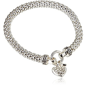 NINE WEST Women's Silvertone Crystal Pave Heart Stretch Bracelet