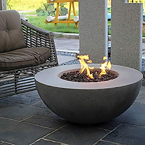 Modeno Roca Outdoor Fire Pit Propane Table 34 Inches Round Firepit Table Concrete High Floor Clearance Patio Heater Electronic Ignition Backyard Fireplace Cover Lava Rock Included