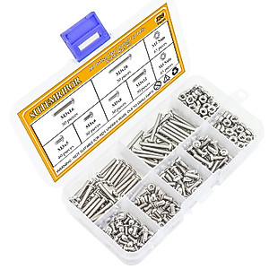 Sutemribor 320 Pieces M3 Stainless Steel Button Head Hex Socket Head Cap Bolts Screws Nuts Assortment Kit + Wrench