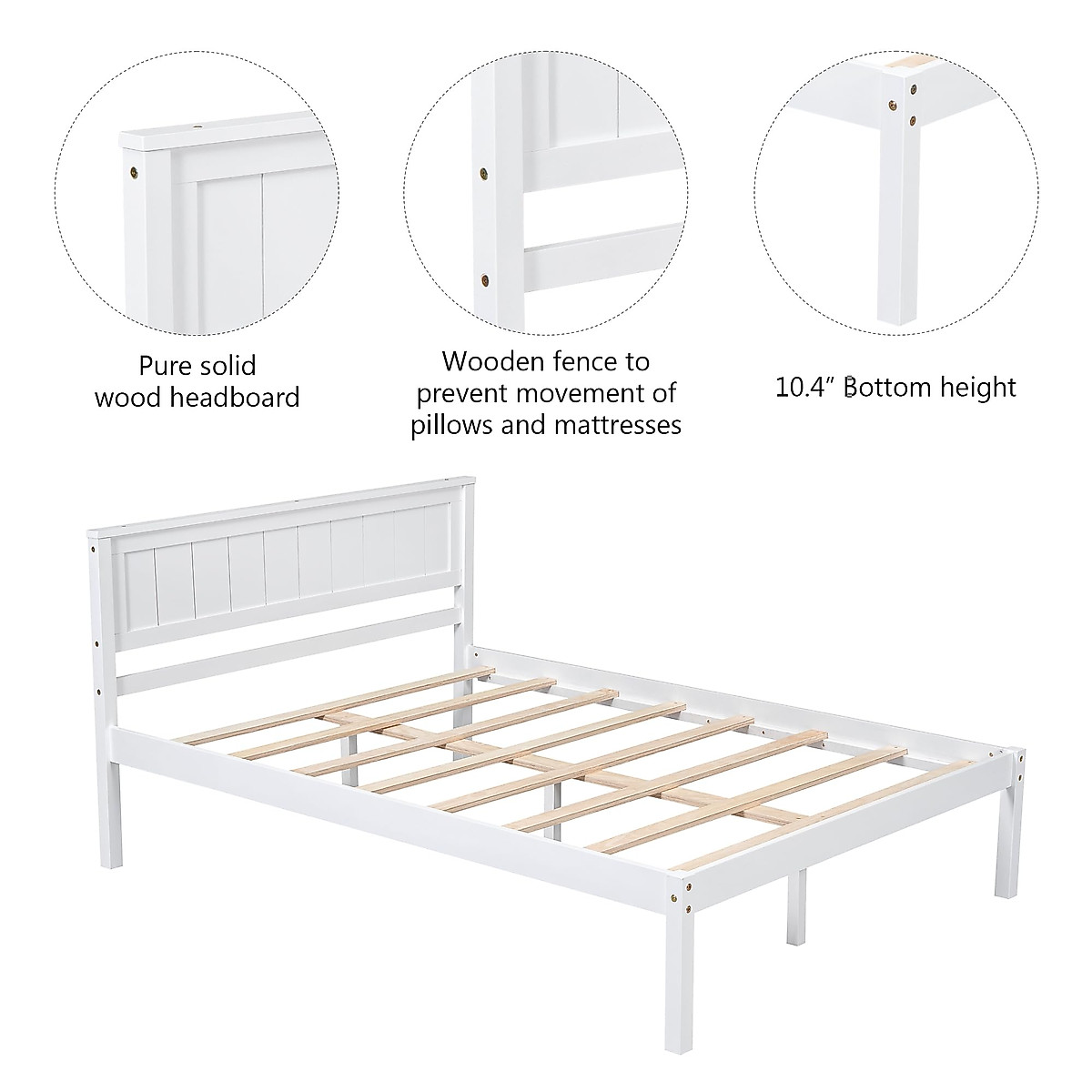 Merax Wood Platform Bed with Headboard, Platform Bed with Wood Slat Support, No Box Spring Needed,Full Size,White