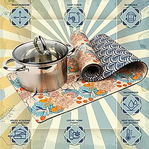 Long Dining Table Runner for Kitchen - Table Decor Trivet That Fits Farmhouse, Rustic and Boho Energy - Waterproof - Heat Resistant 350F - Handles Hot Dishes, Plates & Pots