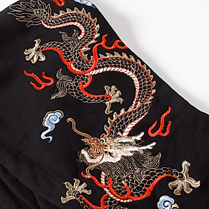 Niepce Inc Streetwear Men's Dragon Embroidered Heavyweight Graphic Hoodies (black-dragon, X-Large)