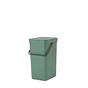 Brabantia Sort & Go Kitchen Recycling Bin (16 L/Fir Green) Stackable Waste Organiser with Handle & Removable Lid, Easy Clean, Fixtures Included for Wall/Cupboard Mounting