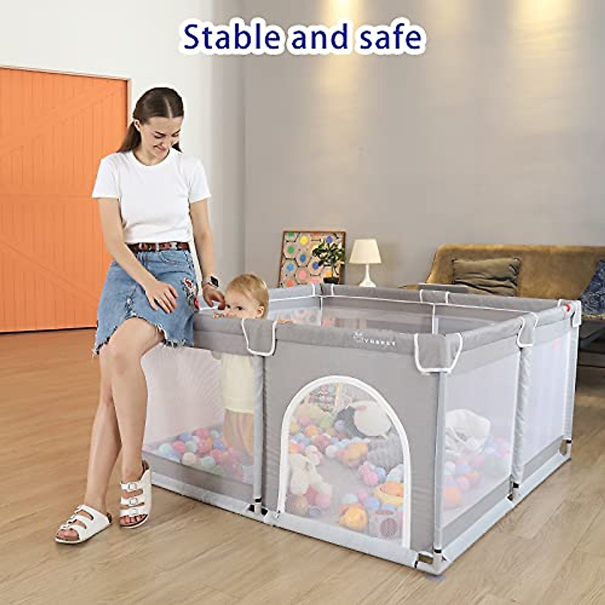 YOBEST Baby Playpen, Small Infant Playard with Gates, Sturdy Safety Playpen with Soft Breathable Mesh, Indoor & Outdoor Toddler Play Pen Activity Center for Babies, Kids, Toddlers