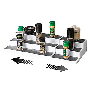JMSWENJUAN Expandable 3-Tier Spice Rack,Step Shelf Kitchen Cabinet Organizer Spice Stack Display Shelf for Pantry Cabinet or Countertop