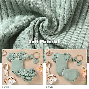 Aalizzwell 0 - 3 Months Newborn Infant Girls Clothes Short Sleeve Bloomer Shorts Ribbed Summer Outfit Olive Green