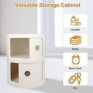 FZANVAN 2-Tier Round Bedside Table, Narrow Storage Cabinet, Small Stylish Storage Cabinet, no Installation Required, Suitable for Living Room and Bedroom, Small Space