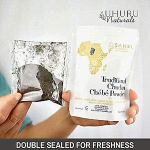 Uhuru Naturals Sahel Cosmetics Chebe Powder - Contains All-Natural Ingredients Promotes Strong and Healthy Hair Growth Helps Prevent Breakage Especially Formulated for Dry Hair Available in 4 Sizes