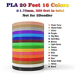 3D Pen Filament 320 Feet, 16 Colors, Each Color 20 Feet, 250 Stencils eBooks - 3D Printing Pen PLA Refills1.75mm, High-Precision Diameter and Kids Safe Material, Fit for SCRIB3D P1 and MYNT3D