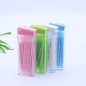Healifty 200pcs Dental Plastic Toothpicks Double Head Cotton Swabs Oral Care Tooth Sticks