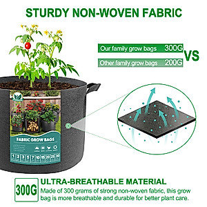HYDGOOHO Plant Grow Bags 10 Gallons-5 Pack Multi-Purpose Nonwoven Fabric Pots with Durable Handles,Outdoor Garden Plant Pots for Vegetables Fruits Flowers Herb Succulent Bonsai Plants (Black)