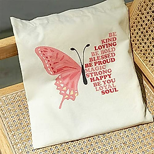 THEYGE Butterfly Cotton Canvas Bag Aesthetic Butterflies Tote Bag for Women Girls Gift Funny Tote Bag Cute Butterfly Theme Reusable Tote Bag Book Tote Shopping Shoulder Bag
