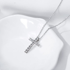 Amazon Essentials Platinum-Plated Sterling Silver Cross Pendant Necklace set with Infinite Elements Cubic Zirconia (1 cttw), 18" (previously Amazon Collection)