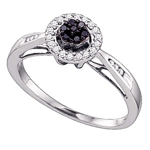 The Diamond Deal 10k White Gold Black Color Enhanced Diamond Flower Cluster Halo Womens Bridal Wedding Engagement Ring 1/5 Cttw