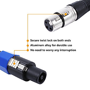 HBU Pack of 2 10 Feet SpeakOn to XLR Cables - 2pcs 10Ft. Audio Jack Speak-On Male to 3 Pole XLR Female Extension Cable - DJ PA Stage 3 Pin Microphone Wire with Twist Lock