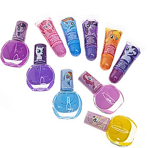 Townley Girl My Little Pony 10 Pcs Sparkly Cosmetic Beauty Makeup Set for Kids Girls Teen with 5 Pcs Lip Gloss, 5 Pcs Nail Polish & Nail Stickers Perfect for Parties, Sleepovers and Makeovers Age 3+