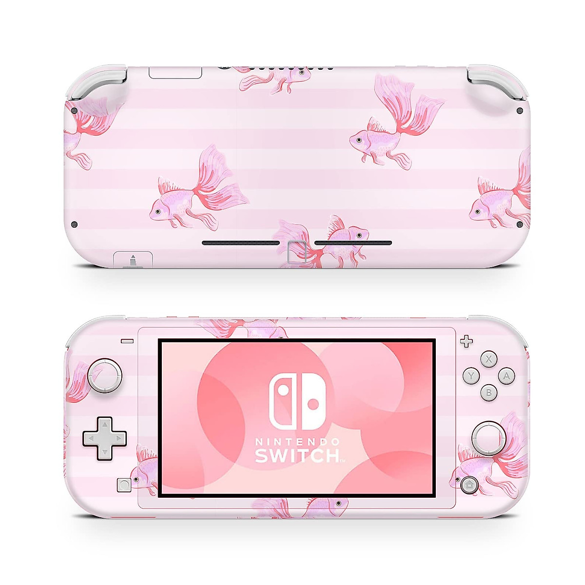 ZOOMHITSKINS Pink Switch Lite Accessories, Compatible for Switch Lite Pink Skin, Sweet Cute Fish Sushi Ocean Oriental Lines Orient Gold Kawaii, 3M Vinyl, Durable & Fit, Made in The USA