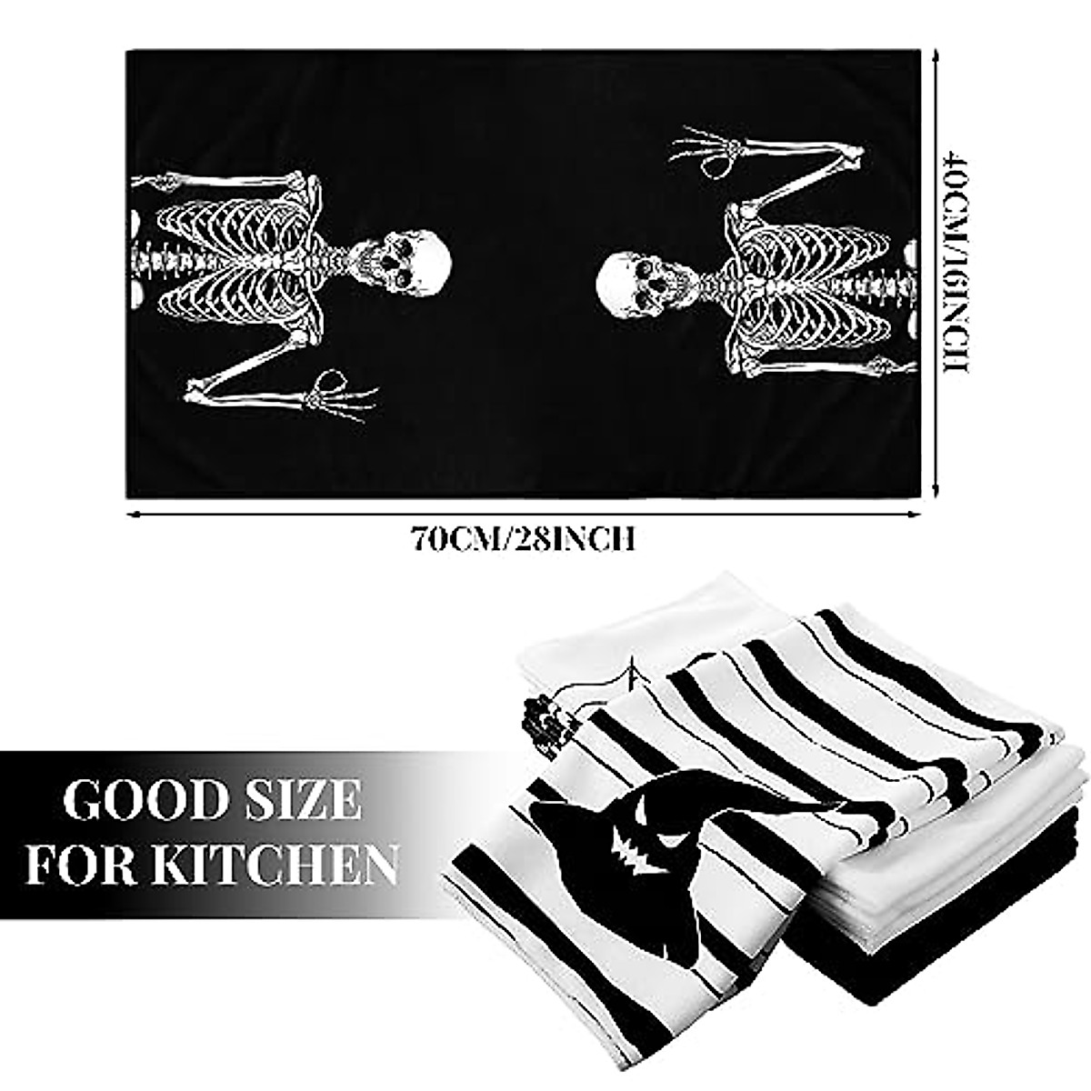 Preboun 8 Pcs Halloween Kitchen Towel Gothic Kitchen Dish Towels 16 x 28 Inch Fiber Absorbent Towel Skull Tea Towel for Halloween Kitchen Decoration Accessories