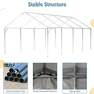 Thanaddo Carport 13'x 25' Heavy Duty Car Port with Roll-up Sidewall and Ventilated Windows with Removable Sidewalls,Portable Outdoor Garage for Car,Truck,Boat,Car Canopy,Gray Carports