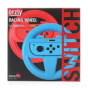 Orzly Steering Wheels for Nintendo Switch & OLED Console JoyCons, Racing Wheels for Mario Kart 8 Deluxe [Mariokart Switch Steering Wheel Joycon Controller Attachment Accessories]-Twin Pack [2X Black]